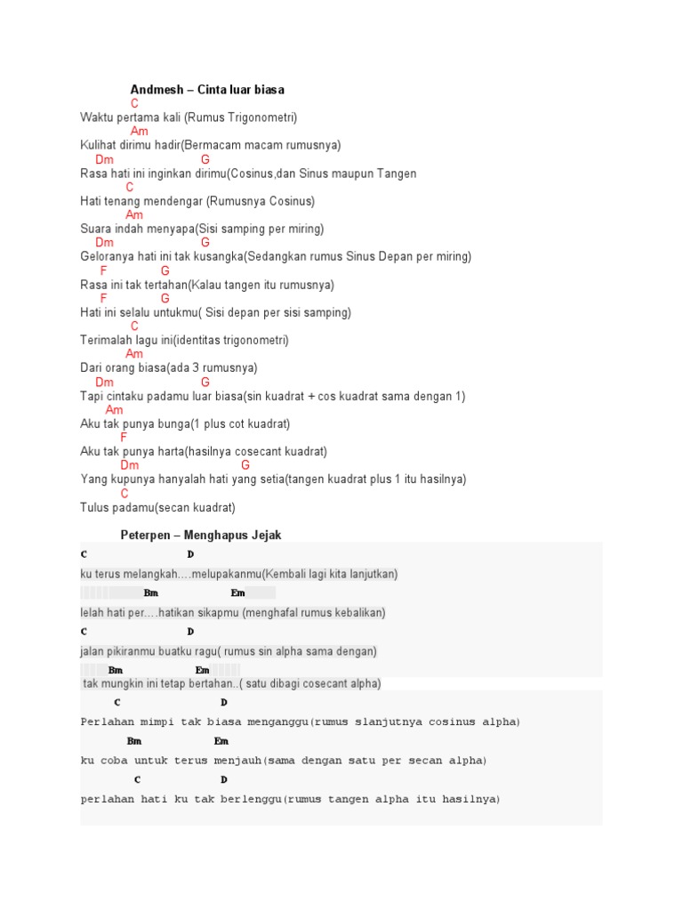 Lirik Lagu dan Rumus Trigonometri | PDF