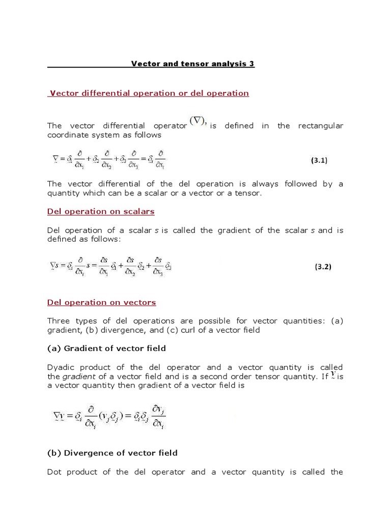 Vector and Tensor Analysis 3 | PDF | Gradient | Divergence