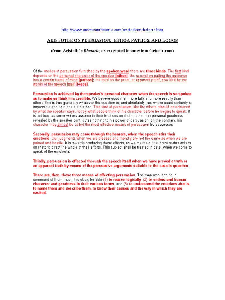 Aristotle's Three Modes of Persuasion: Ethos, Pathos and Logos | PDF