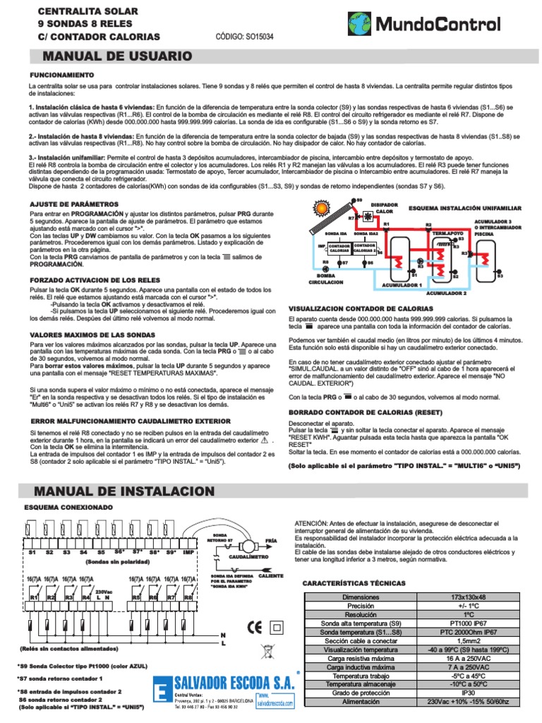 Manual Centralita Solar Termica Mundo Control Salvador Escoda (300 ...