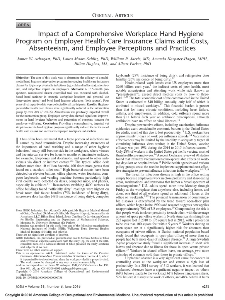 Impact of A Comprehensive Workplace Hand Hygiene.25 | PDF | Influenza ...