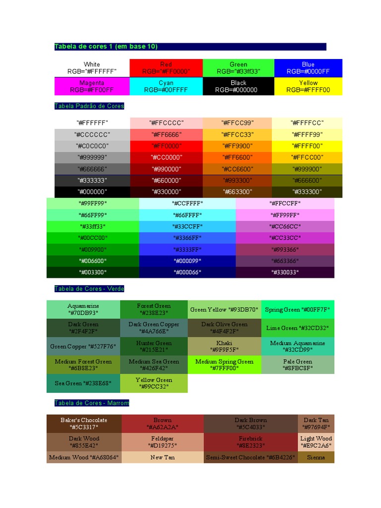 Tabela de Cores HTML | PDF | Media Technology | Light
