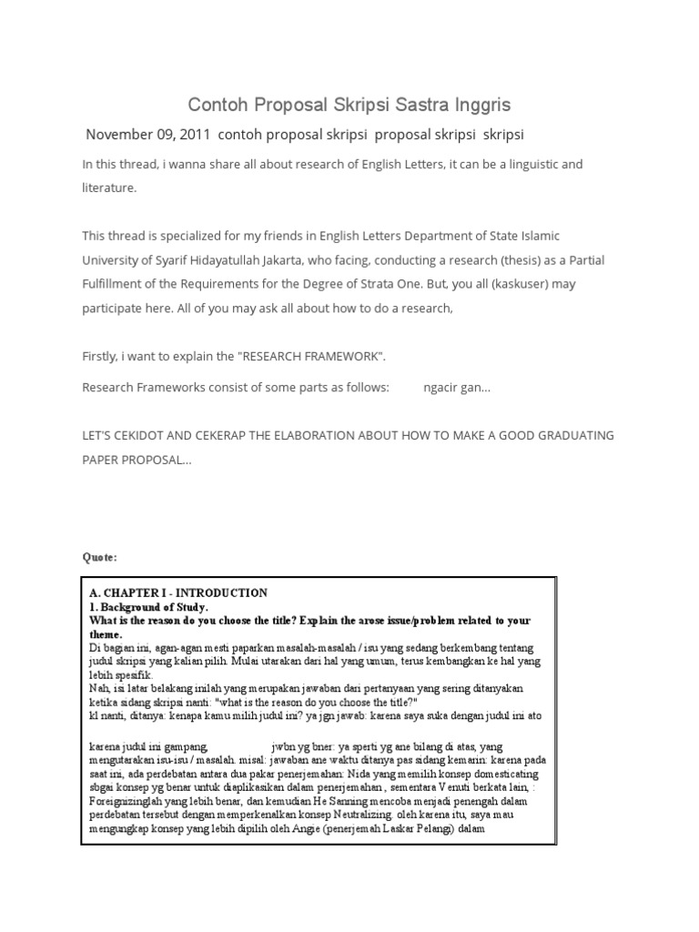 Contoh Proposal Skripsi Sastra Inggris | PDF | Seni & Disiplin Bahasa
