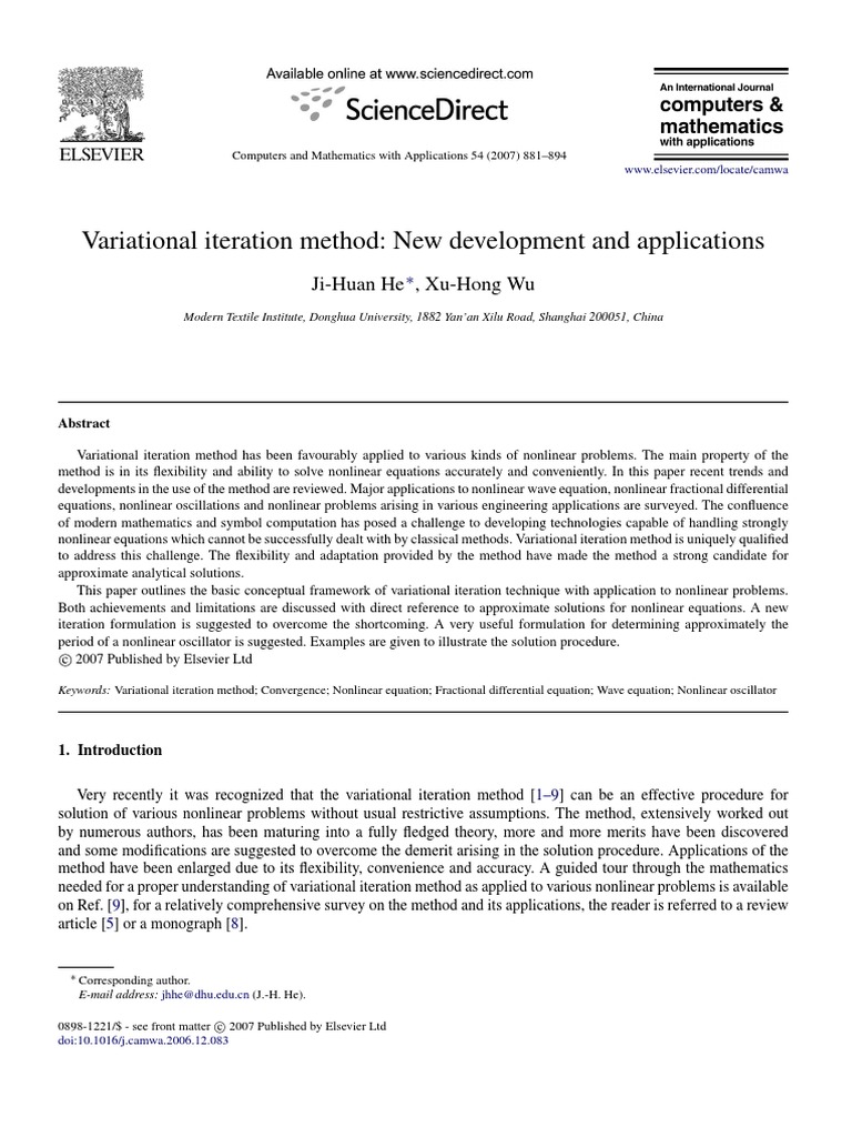 He2007 Variational Iteration Method New Development And Applications