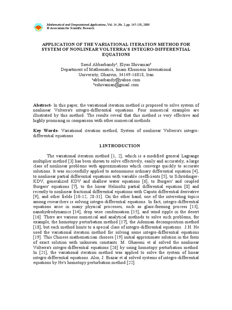 Mca 14 00147 Application Of The Variational Iteration Method For System