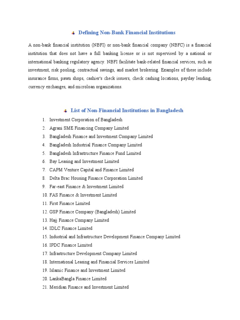 Defining Non-Bank Financial Institutions | PDF | Non Bank Financial ...