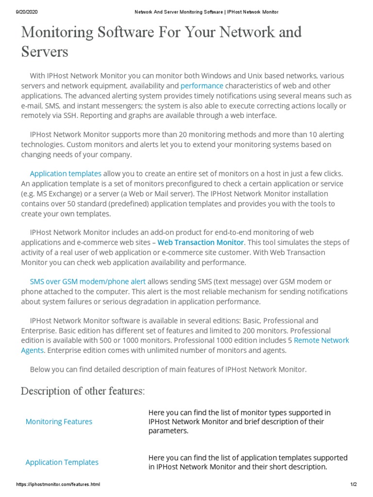 Network and Server Monitoring Software - IPHost Network Monitor | PDF ...