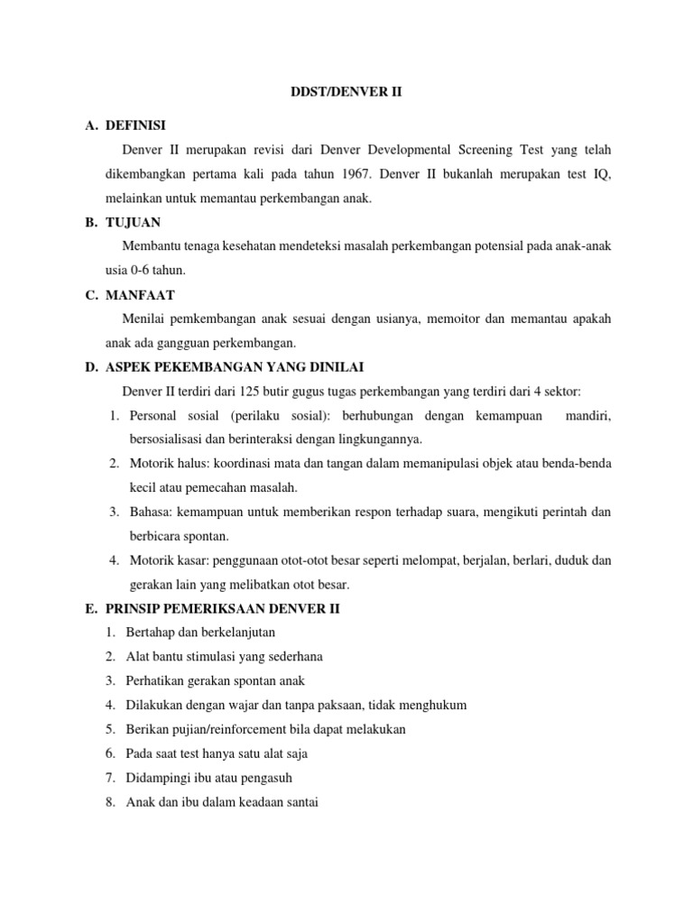 Penilaian Denver II untuk Perkembangan Anak | PDF