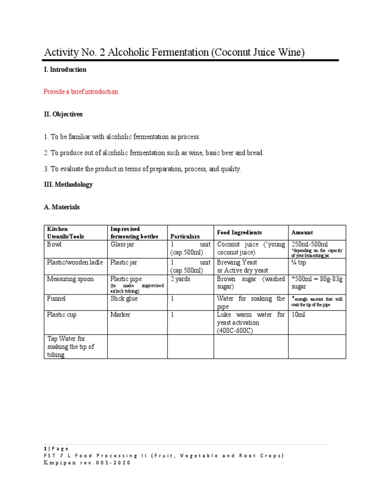 Laboratory Activity No 2. Alcoholic Fermentation | PDF | Wine | Brewing