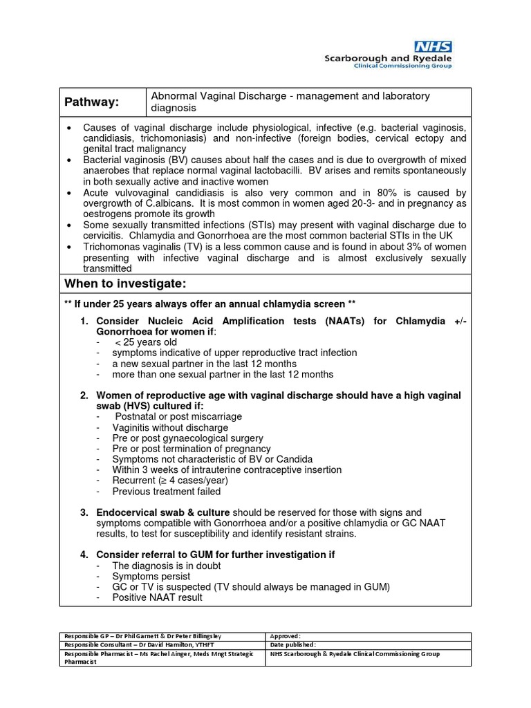 Pathway:: Abnormal Vaginal Discharge - Management and Laboratory ...