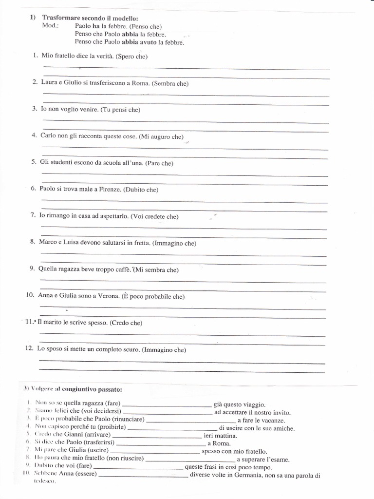 Congiuntivo Passato Esercizi | PDF