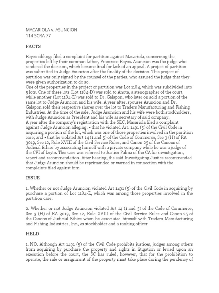 Judge Asuncion's Ethical Violations in Partition Case | PDF ...