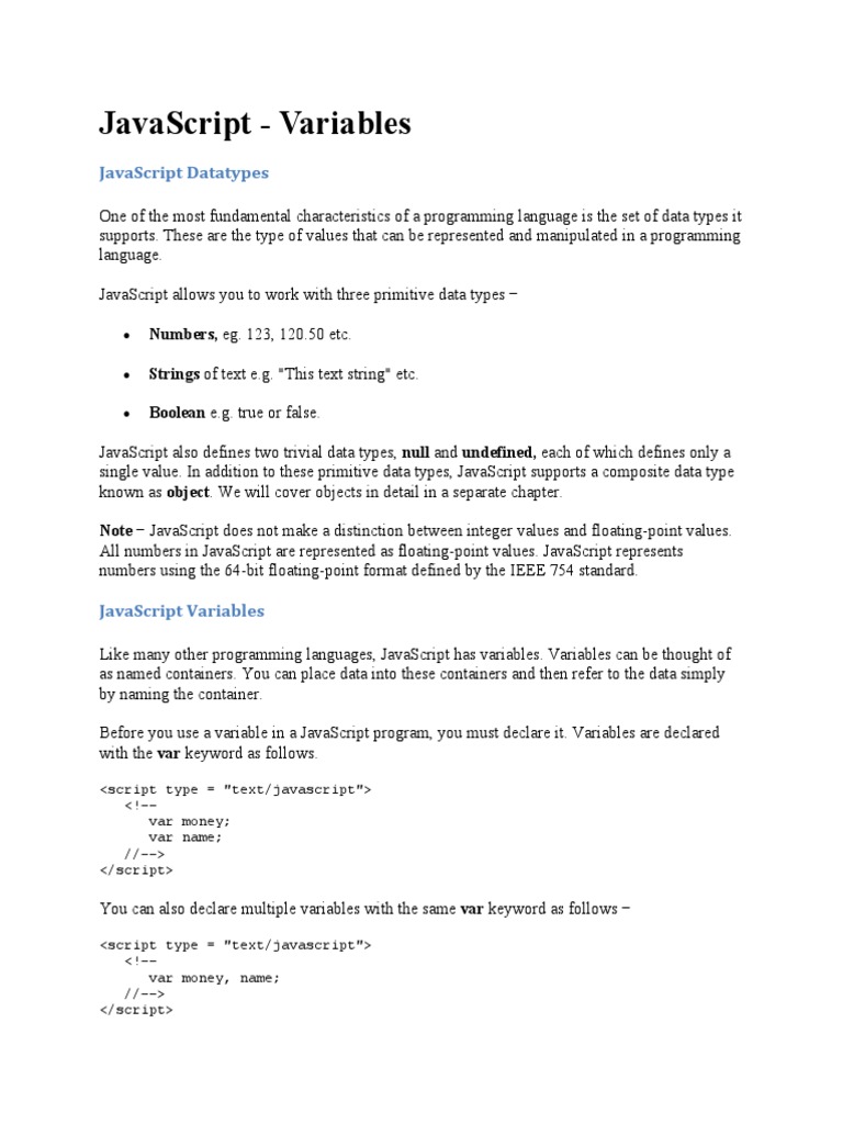 JavaScript - Variables | PDF | Variable (Computer Science) | Data Type