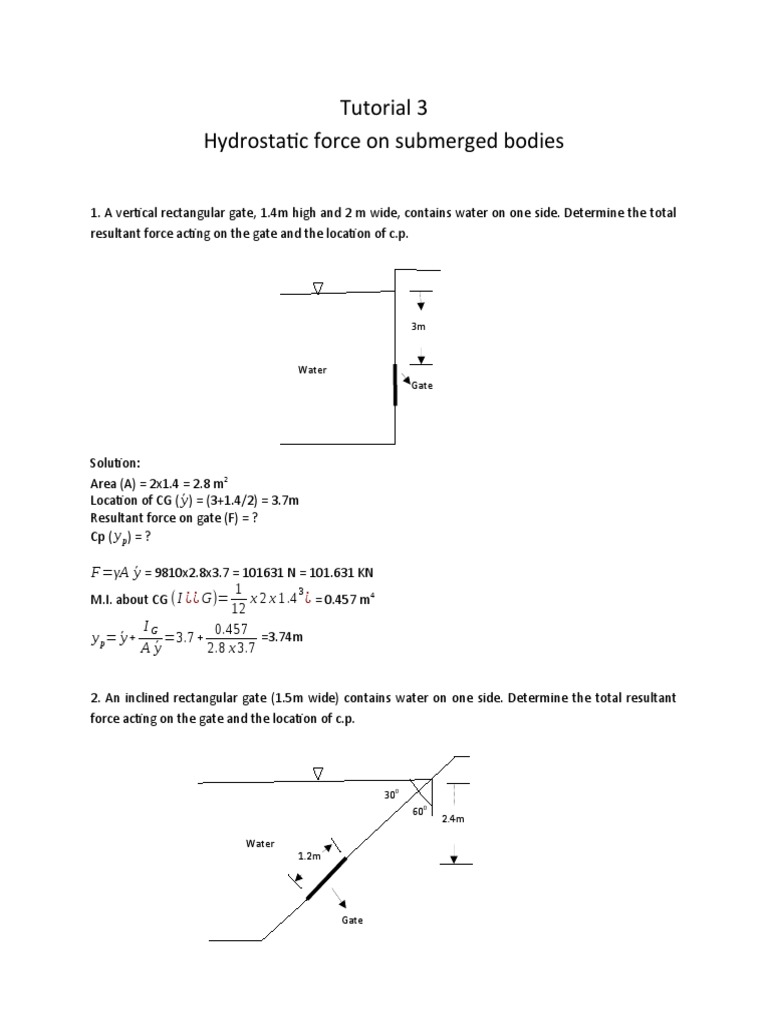 3 - Hydrostatic Force - Tutorial Solution | Download Free PDF | Pressure | Force