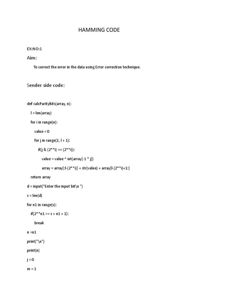 Hamming Code: EX:NO:1 | PDF | Teaching Methods & Materials