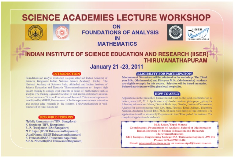 Science Academies Lecture Workshop: Indian Institute of Science ...