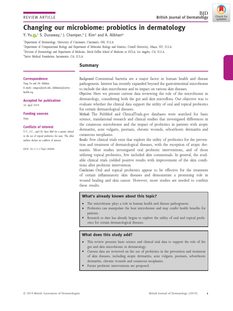 Changing Our Microbiome: Probiotics in Dermatology: Correspondence ...