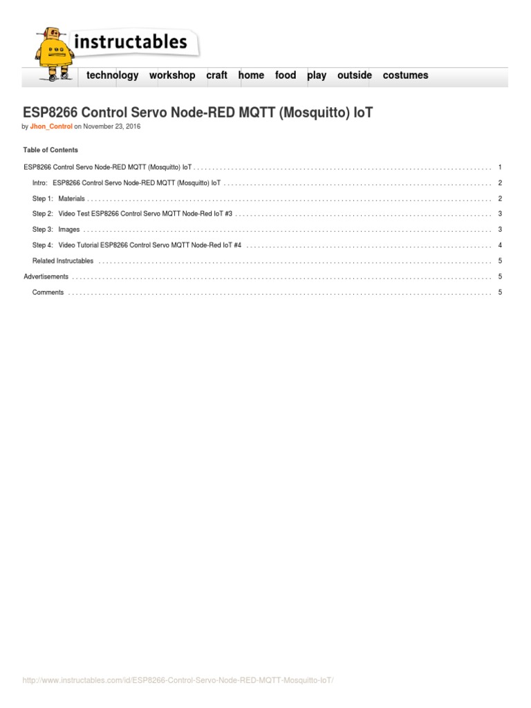 ESP8266 Control Servo Node RED MQTT Mosquitto IoT PDF | PDF | Internet Of Things | Scada