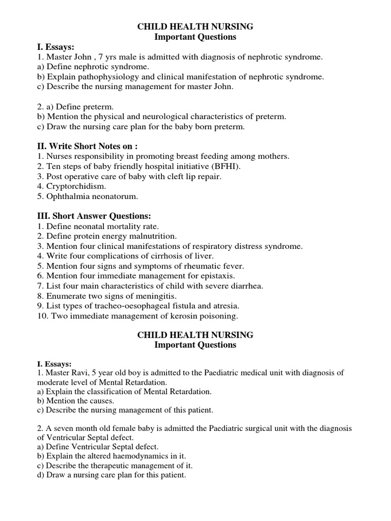 Child Health NSG Important Questions | PDF | Neonatal Intensive Care ...