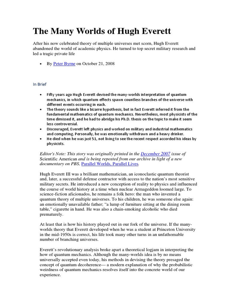 The Many Worlds of Hugh Everett | PDF | Quantum Mechanics | Wave Function