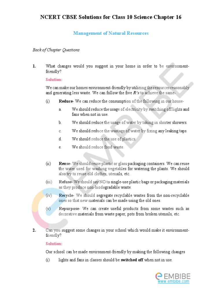 Class 10 Science: Resource Management | PDF | Resource | Reuse