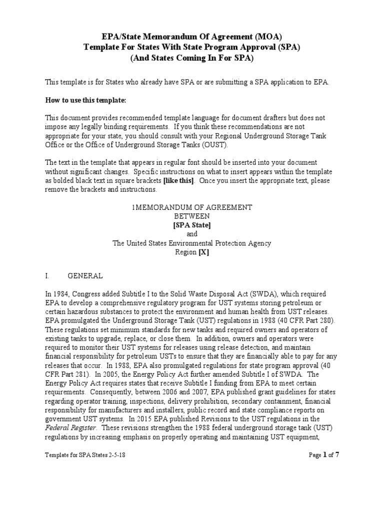 EPA MOA Template for State Program Approval | PDF | Resource ...