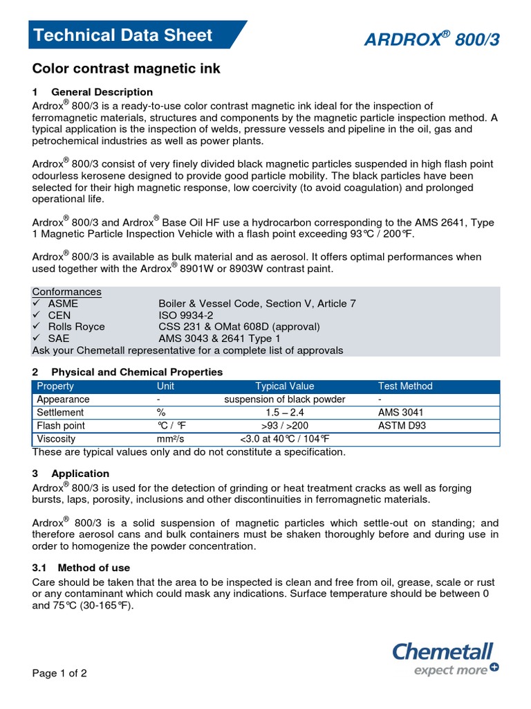 Process Instruction Technical Data Sheet: Ardrox 800/3 | PDF | Paint | Physical Sciences