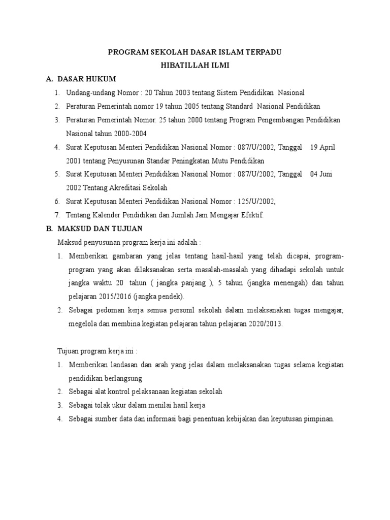Program Sekolah Dasar Islam Terpadu | PDF | Bisnis