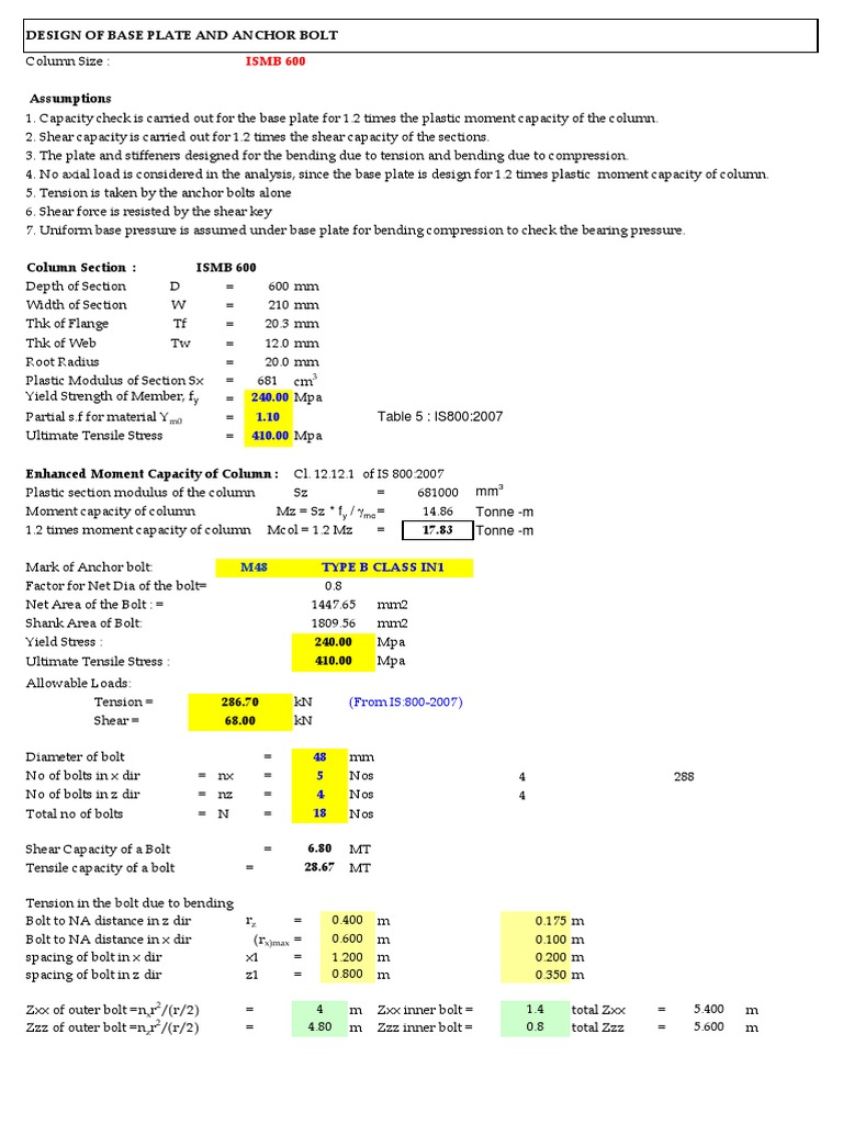 Design of a Robust Base Plate and Anchor Bolt System for an ISMB 600 ...