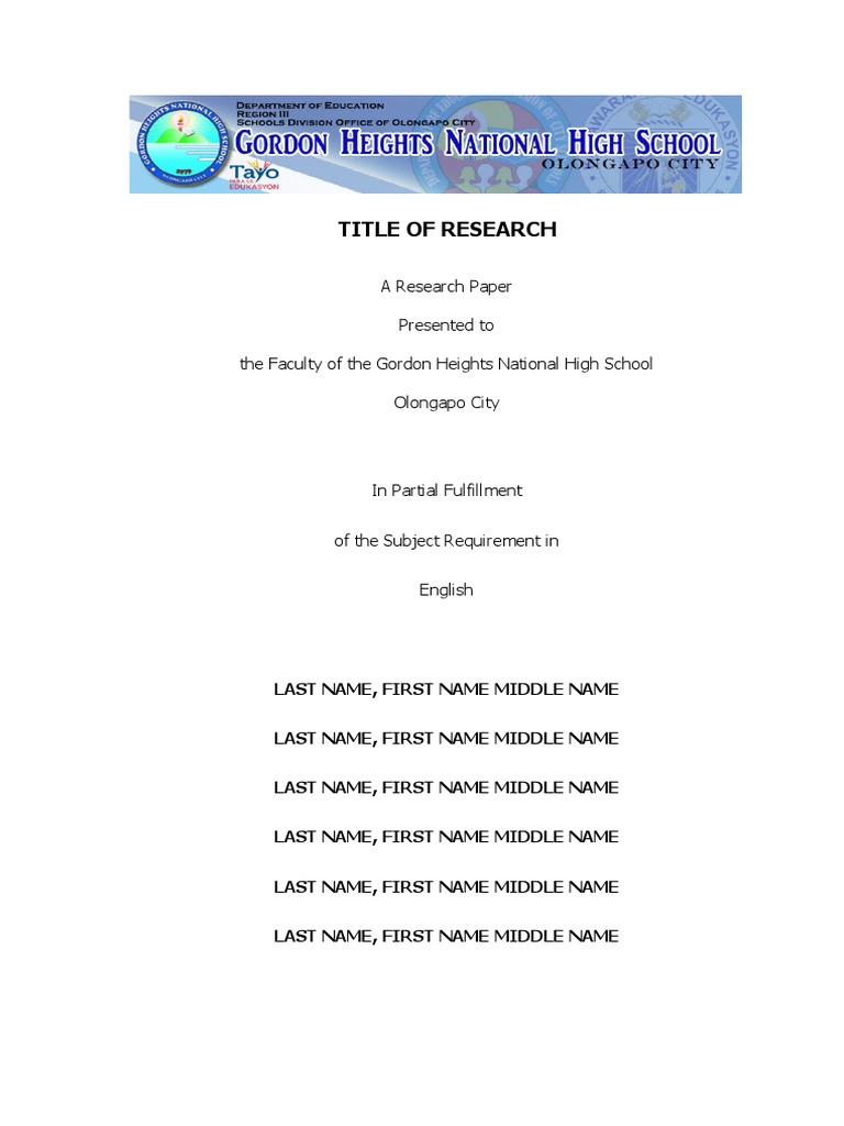 Title of Research: A Research Paper Presented To The Faculty of The ...