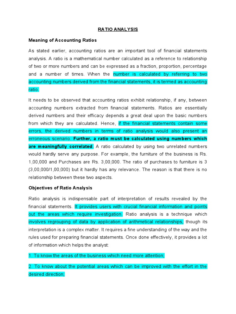 Ratio Analysis Meaning of Accounting Ratios | PDF | Credit | Finance ...