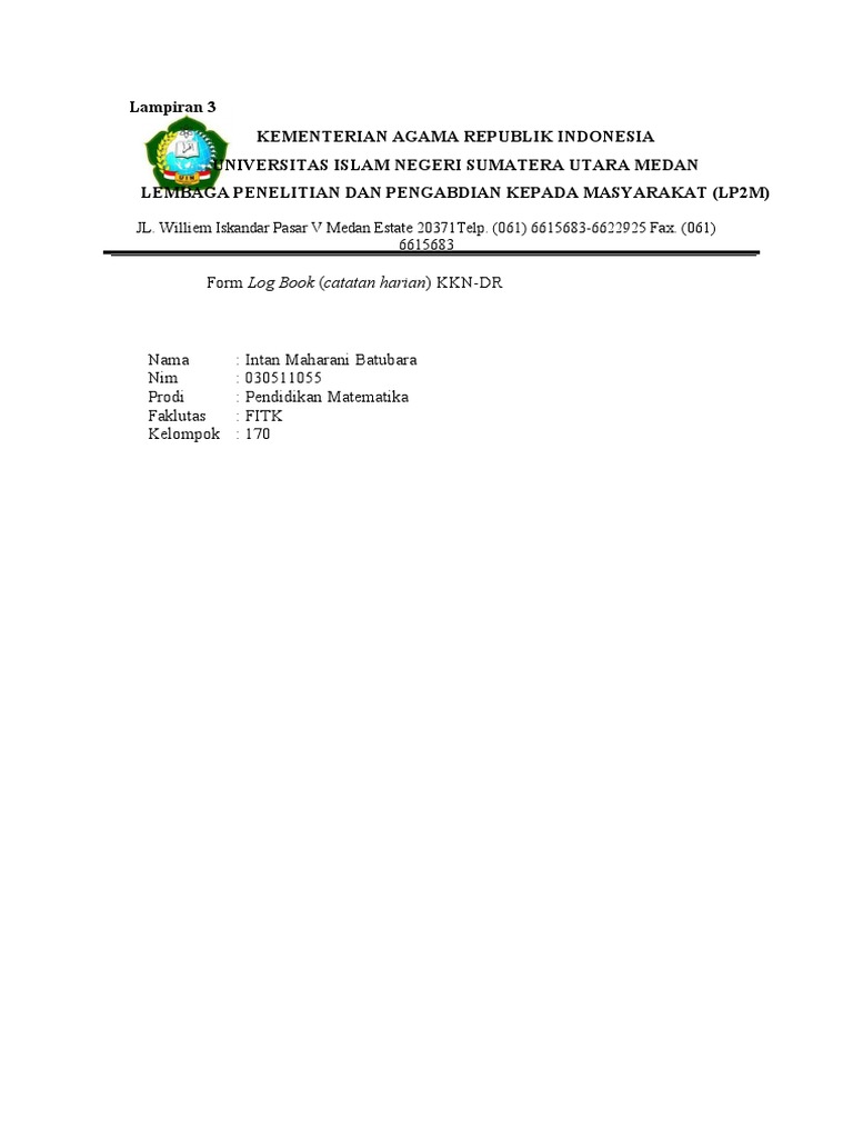 Loogbook Intan Maharani Batubara | PDF