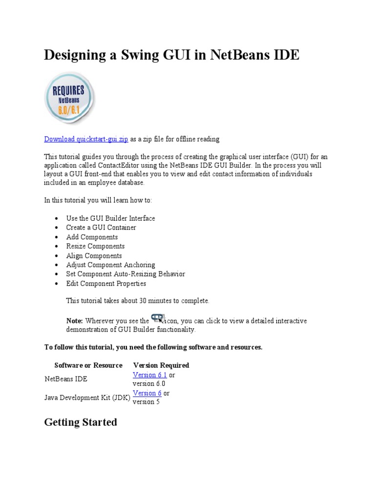 Designing A Swing Gui In Netbeans Ide Pdf Graphical User Interfaces