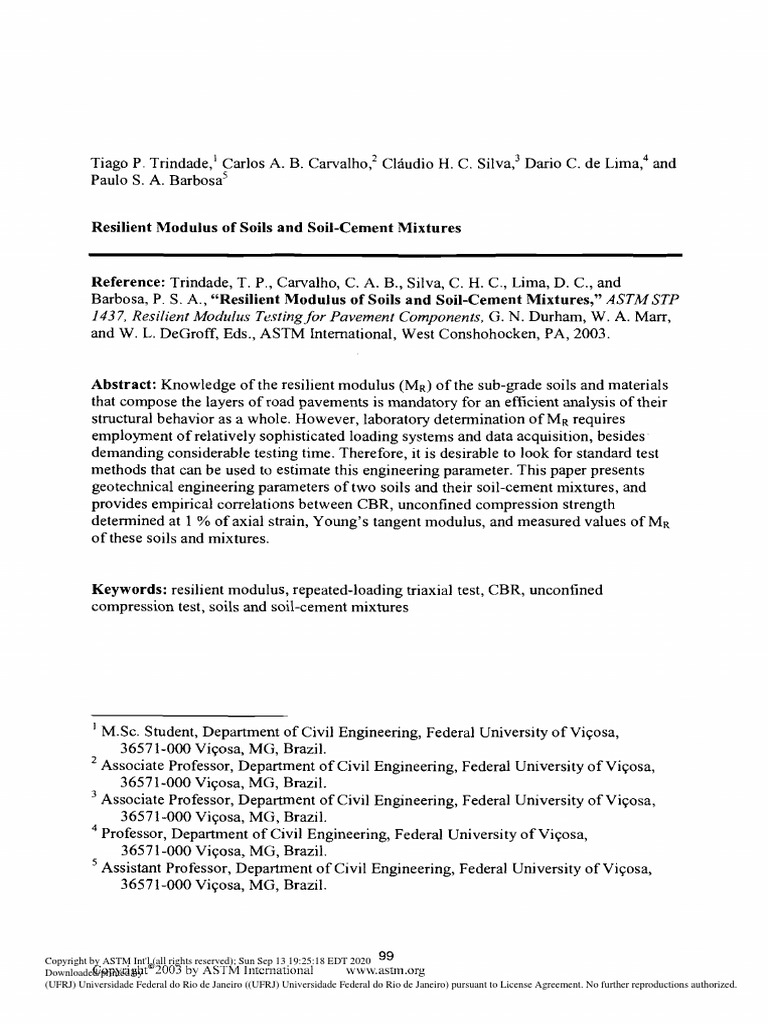 Resilient Modulus of Soils and Soil-Cement Mixtures | PDF | Young's ...