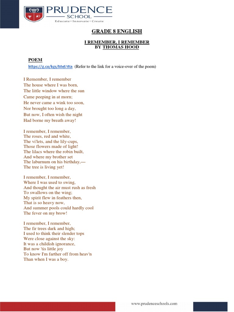 I Remember I Remember PDF | PDF | Poetry