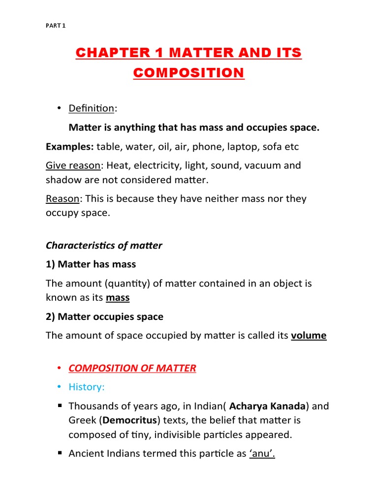 Chapter 1 Matter and Its Composition | PDF | Matter | Atoms