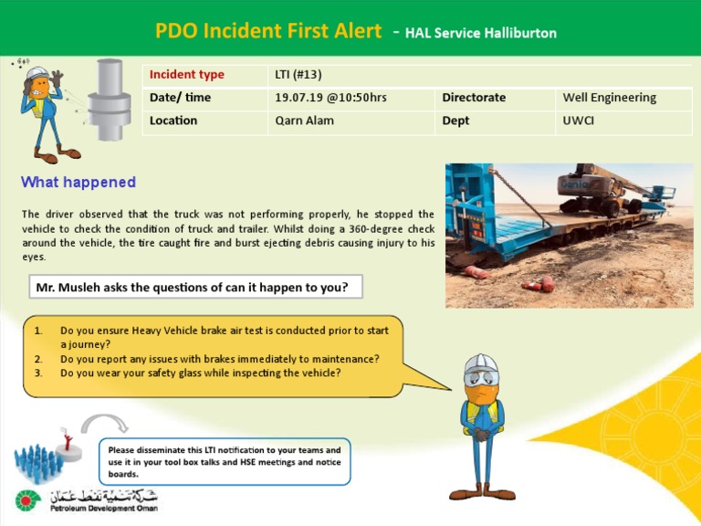 PDO Incident First Alert: Main Contractor Name - LTI# - Date of ...
