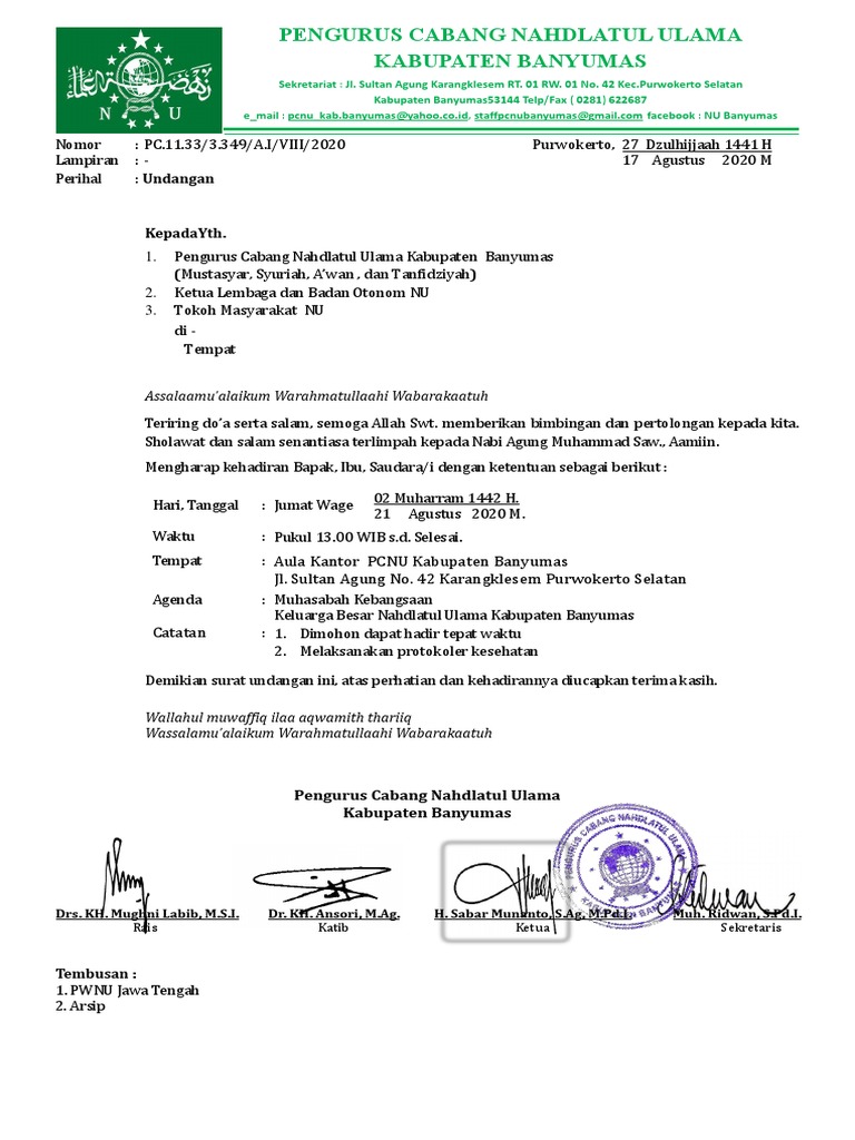 Undangan Muhasabah NU Banyumas | PDF
