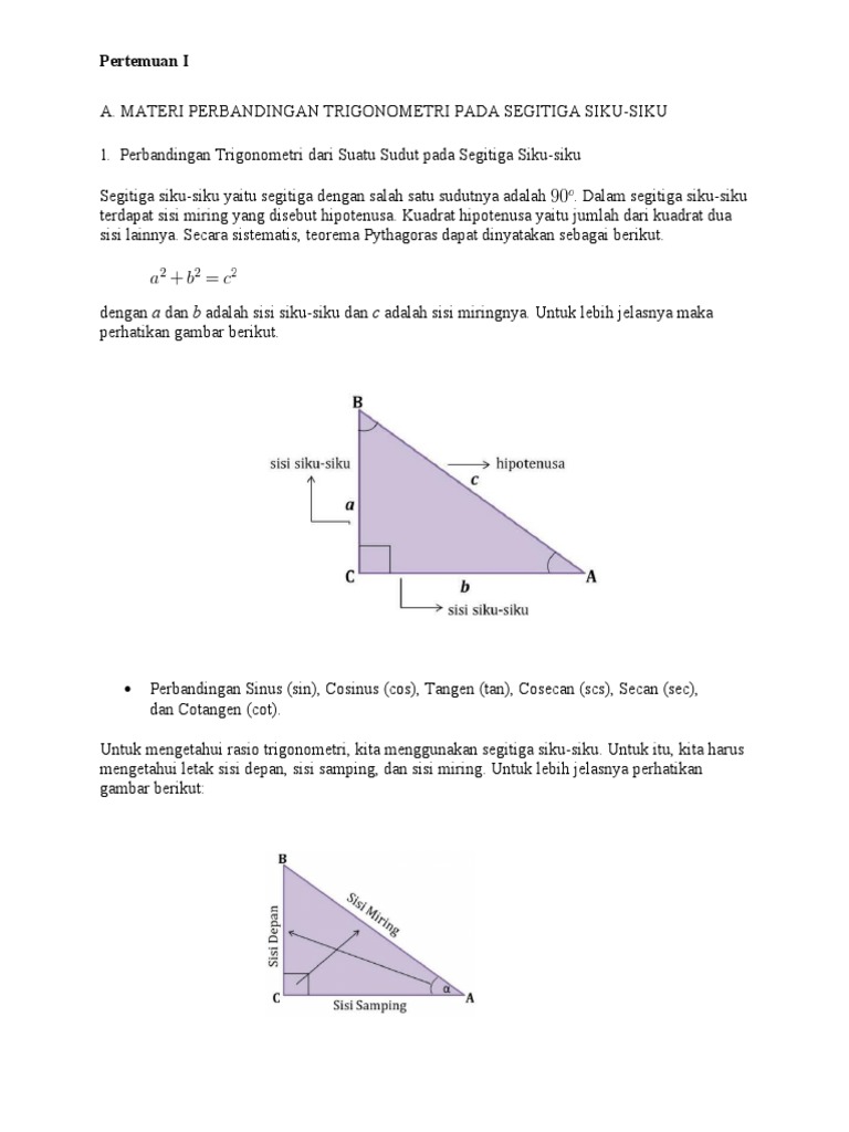 XI (Perbandingan Trigonometri PD Segitiga Siku-Siku) | PDF