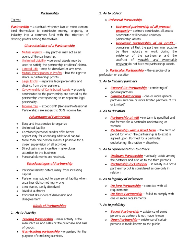 Partnership Notes (Basic) | PDF | Limited Partnership | Partnership