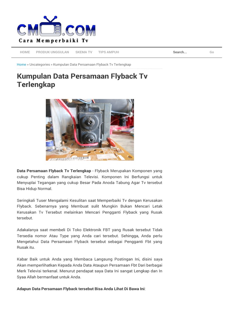 Kumpulan Data Persamaan Flyback TV Terlengkap - Servis Televisi | PDF
