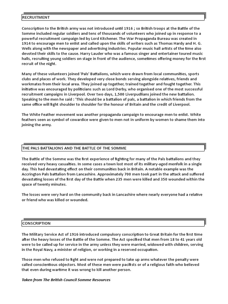 Pals Battalions: Recruitment in WW1 | PDF | Conscription | Army