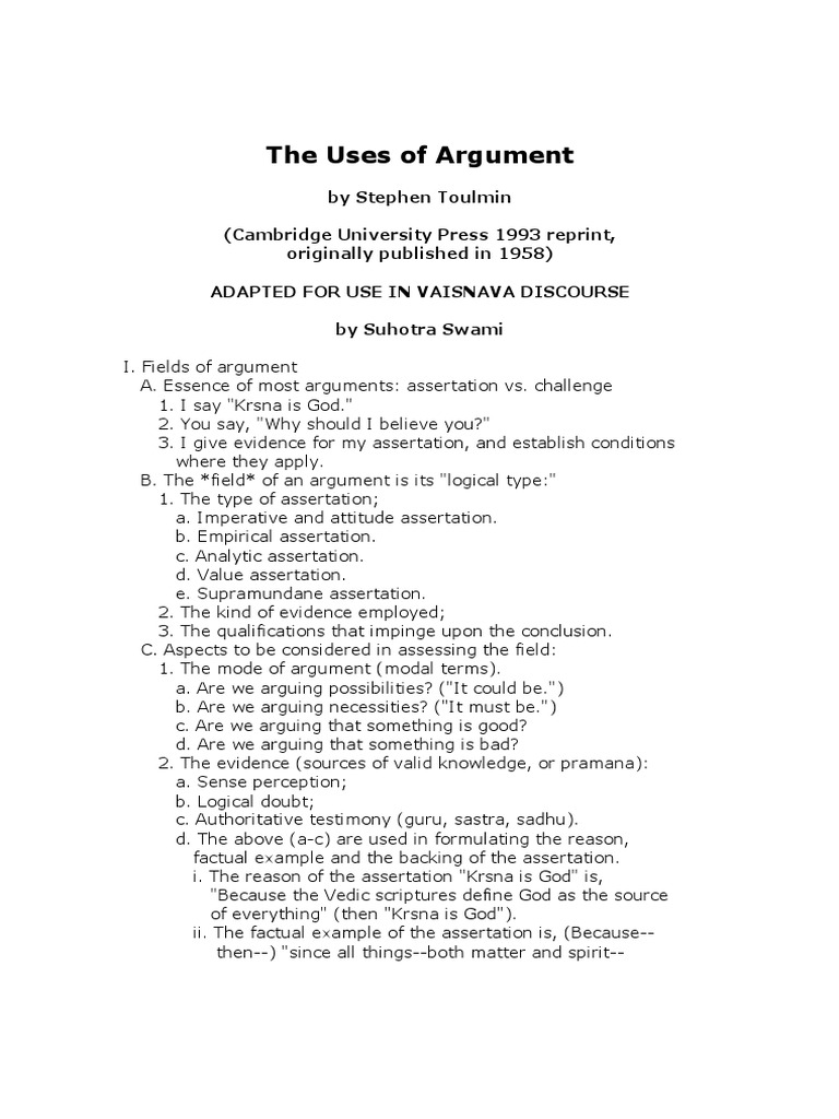 Uses of Argument PDF | PDF | Argument | Reason