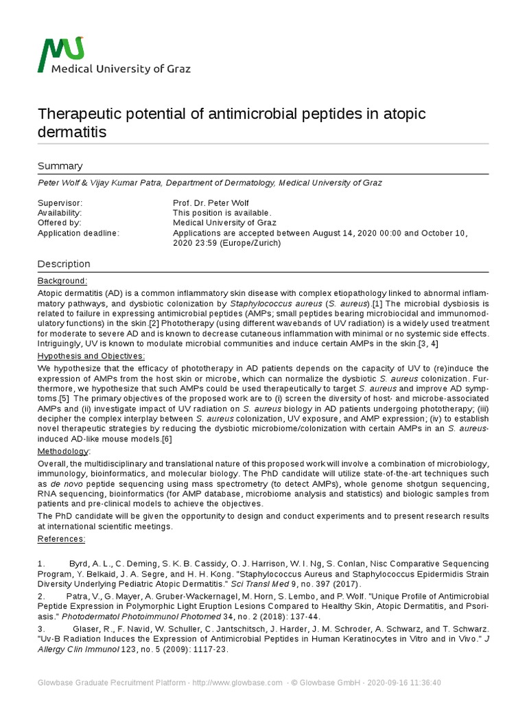 Position Therapeutic Potential of Antimicrobial Peptides in Atopic Dermatitis PDF | PDF | Dna ...