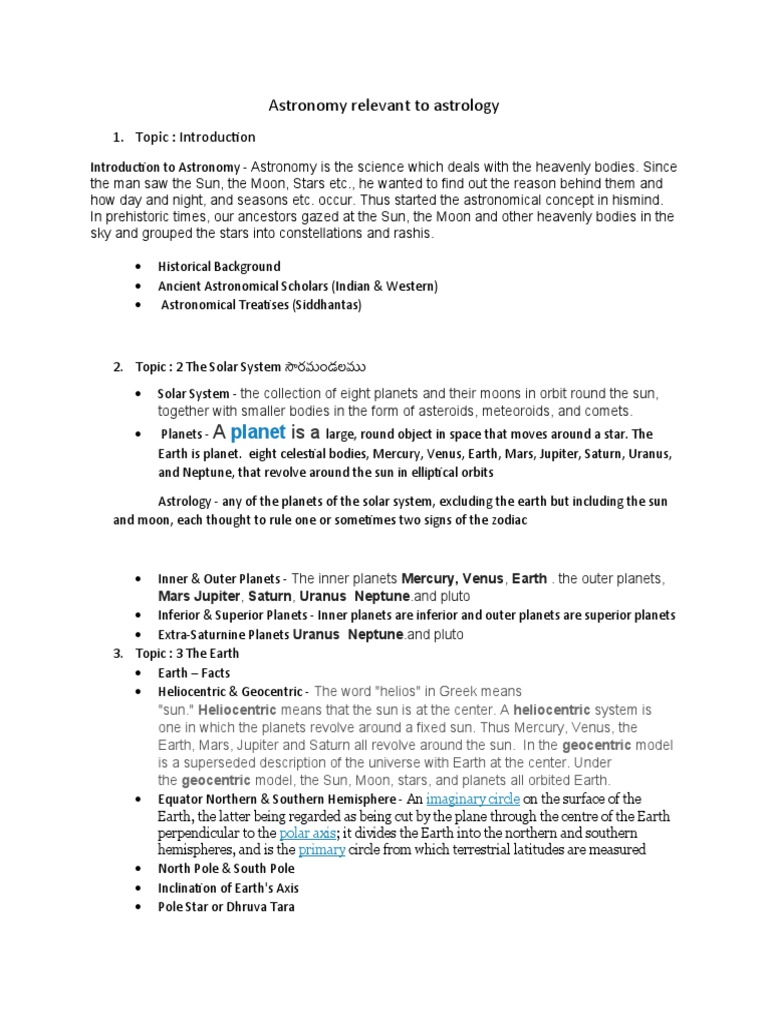 Astronomy - Notes | PDF | Planets | Eclipse