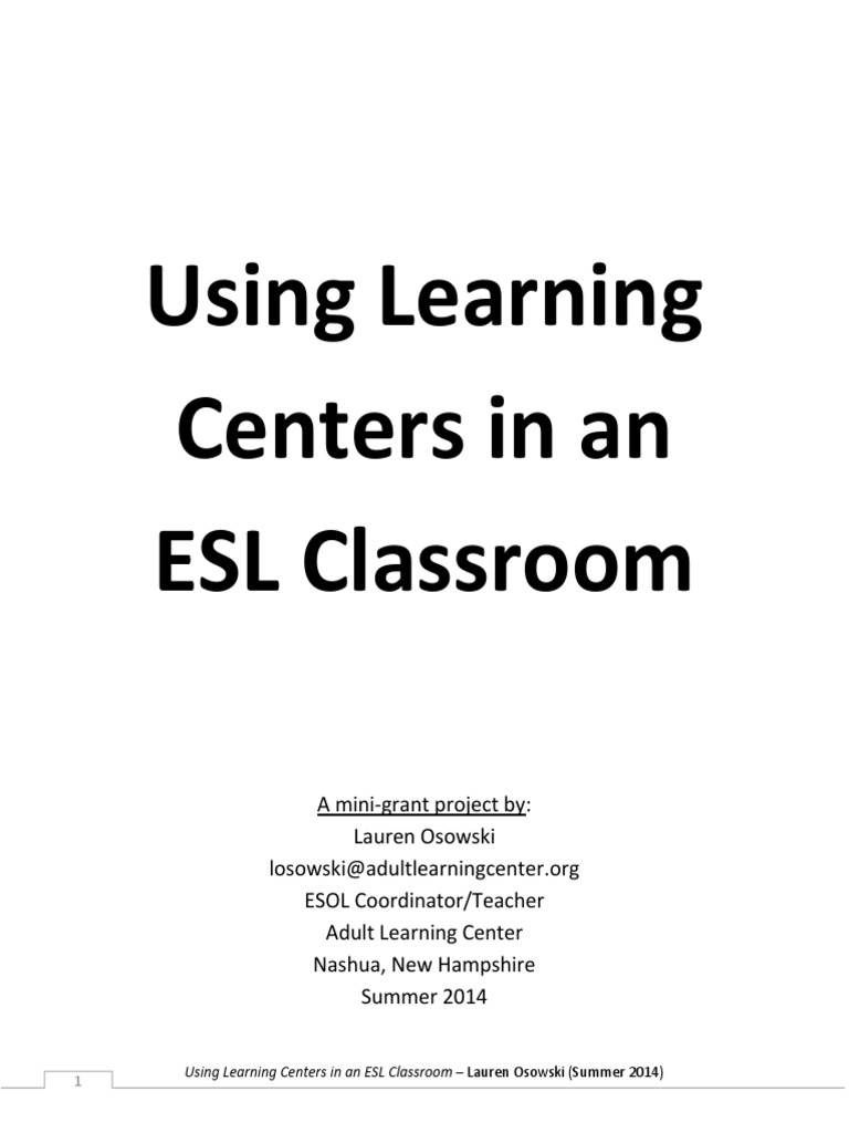 Using Learning Centers ESL | PDF | English As A Second Or Foreign ...