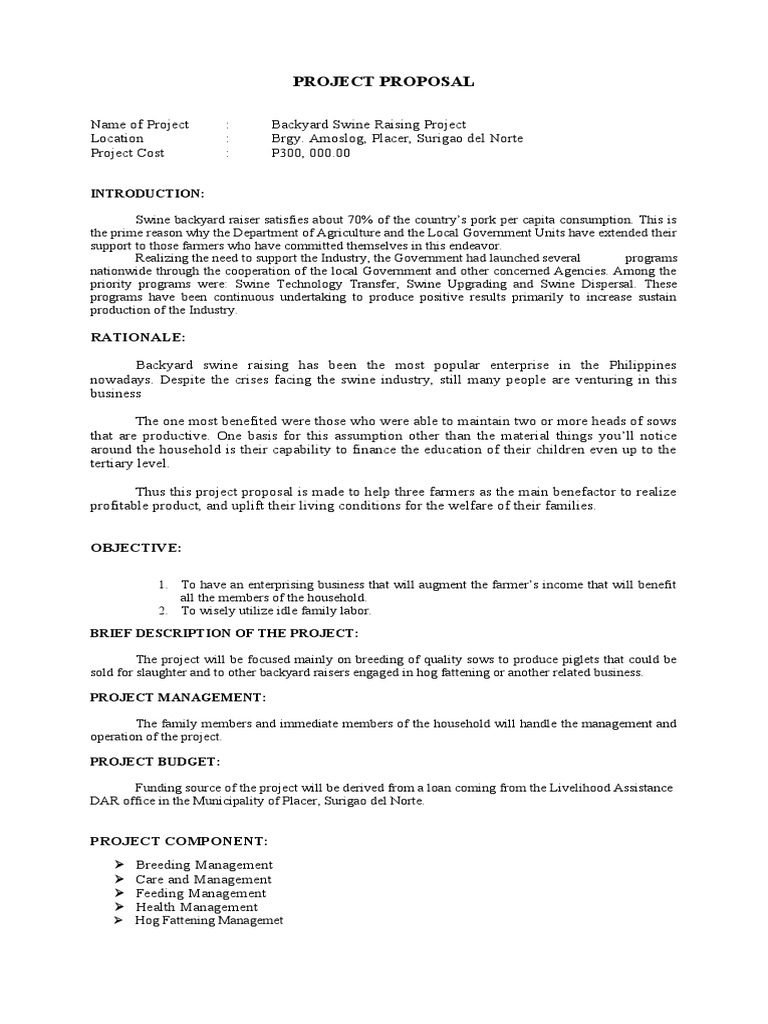 Project Proposal: Rationale | PDF | Domestic Pig | Agriculture