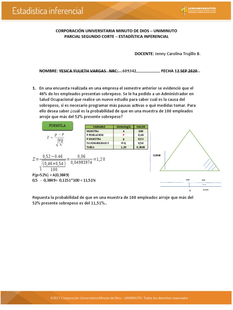 Parcial Segundo Corte - Estadística Inferencial NRC - 4149 | PDF | Análisis estadístico ...