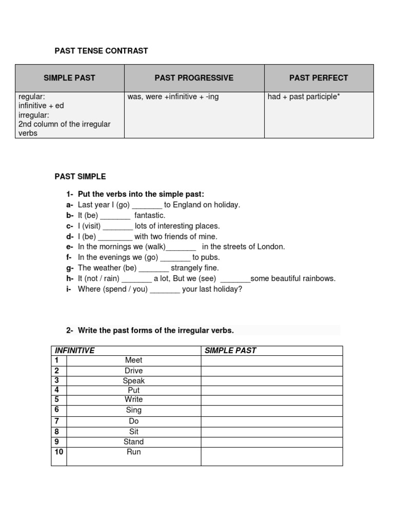 Past Tense Contrast Workshop | PDF | Semantic Units | Grammar