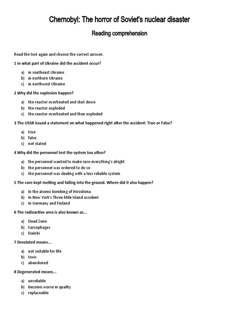 Chernobyl Quiz for Students | PDF